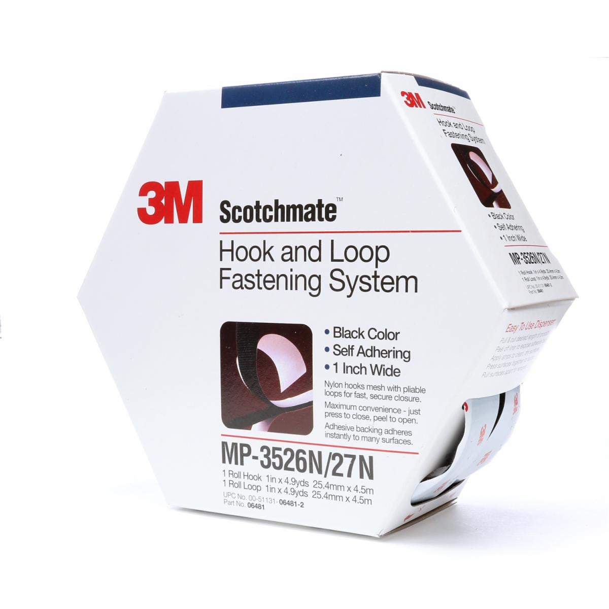 3M™ Hook and Loop Fastener MP3526N/MP3527N, Black, 25 mm x 4.57 m, 5 ...