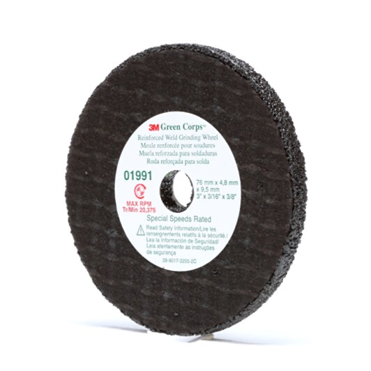 3M™ Green Corps™ Reinforced Weld Grinding Wheel, 01991, 3 in x 3/16 in ...