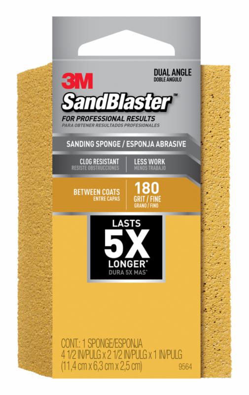3M™ SandBlaster™ Sanding Sponge 9564, Dual Angle, 180 Grit, 4 1/2 in x ...