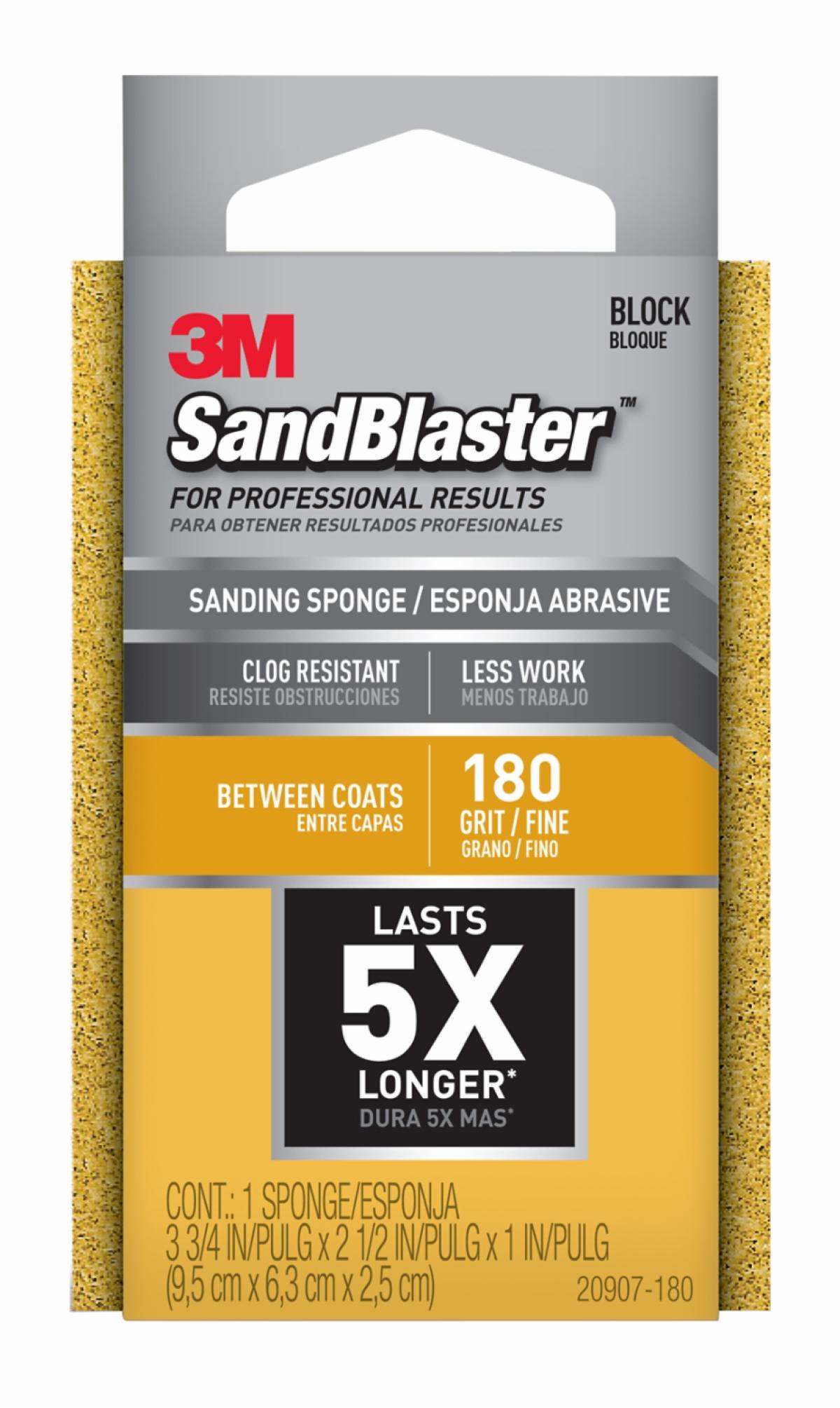 3M™ SandBlaster™ Sanding Sponge 20907-180, 180 Grit, 3 3/4 in x 2 1/2 ...