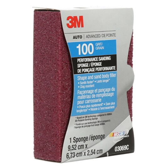 3M™ Performance Sanding Sponge, 03069, 100 grit, 1 in x 2 5/8 in (2.54 ...