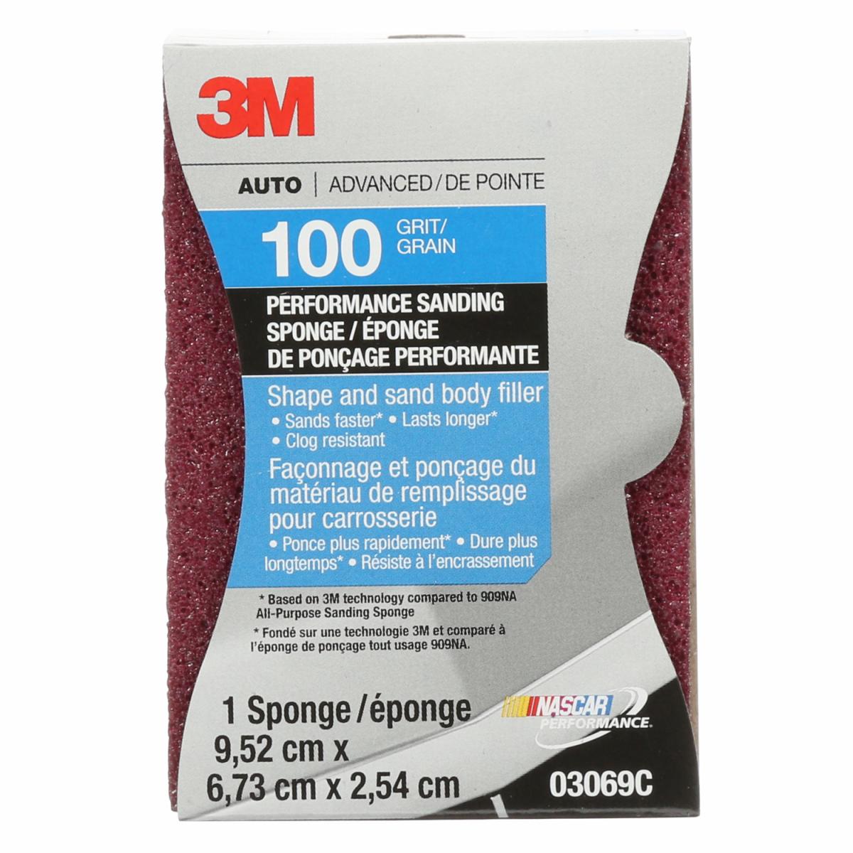 3M™ Performance Sanding Sponge, 03069, 100 grit, 1 in x 2 5/8 in (2.54 ...