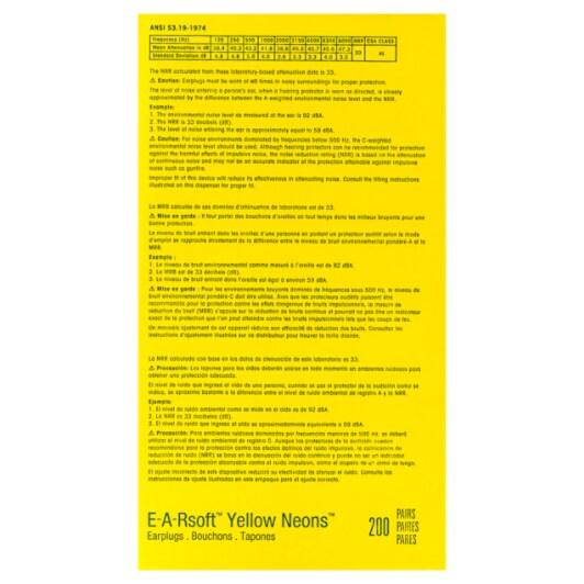 3M™ E-A-Rsoft™ Yellow Neons™ Large Uncorded Earplugs, Poly Bag, 312 ...