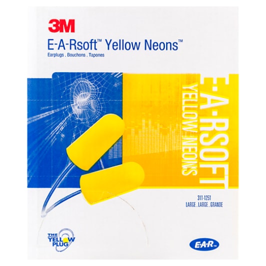 3M™ E-A-Rsoft™ Yellow Neons™ Large Corded Earplugs, Poly Bag 311-1251 ...