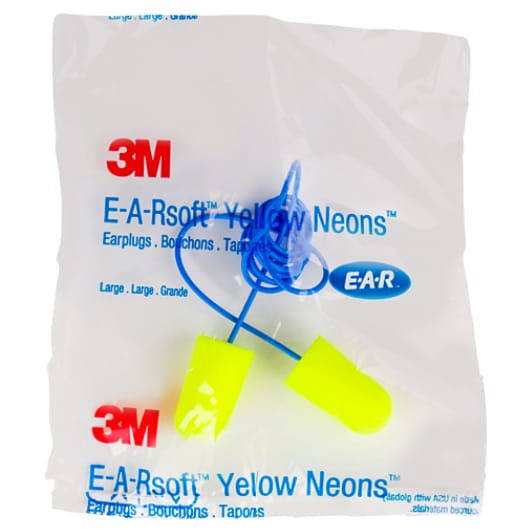 3M™ E-A-Rsoft™ Yellow Neons™ Large Corded Earplugs, Poly Bag 311-1251 ...