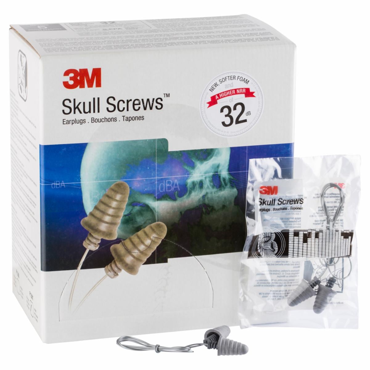 3M™ Skull Screws™ Corded Earplug, Poly Bag P1301, 120 Pairs/Box, 4 ...