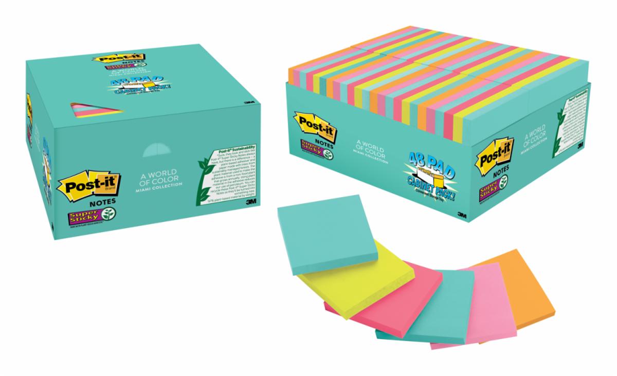 Post-it® Super Sticky Notes, 76 x 76 mm, Miami Collection, 48 Pads/Pack ...