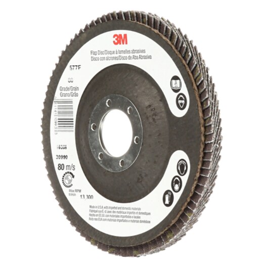 3M™ Flap Disc, 577F, grade 80, T29, 4 1/2 in x 7/8 in (114.3 mm x 22.2 ...
