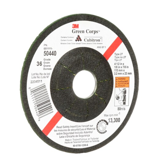 3M™ Green Corps™ Flexible Grinding Wheel, grade 36, 4 1/2 in x 1/8 in x ...