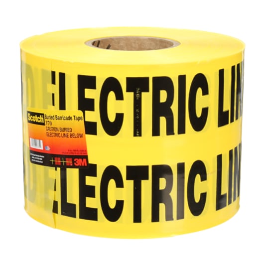 Scotch® Buried Barricade Tape, 370, yellow, %22Caution Buried Electric Line Below%22, 6 in x ...