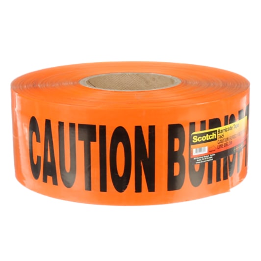 Scotch® Buried Barricade Tape, 365, orange, %22Caution Buried Fibre Optic Line Below%22, 4 mil ...