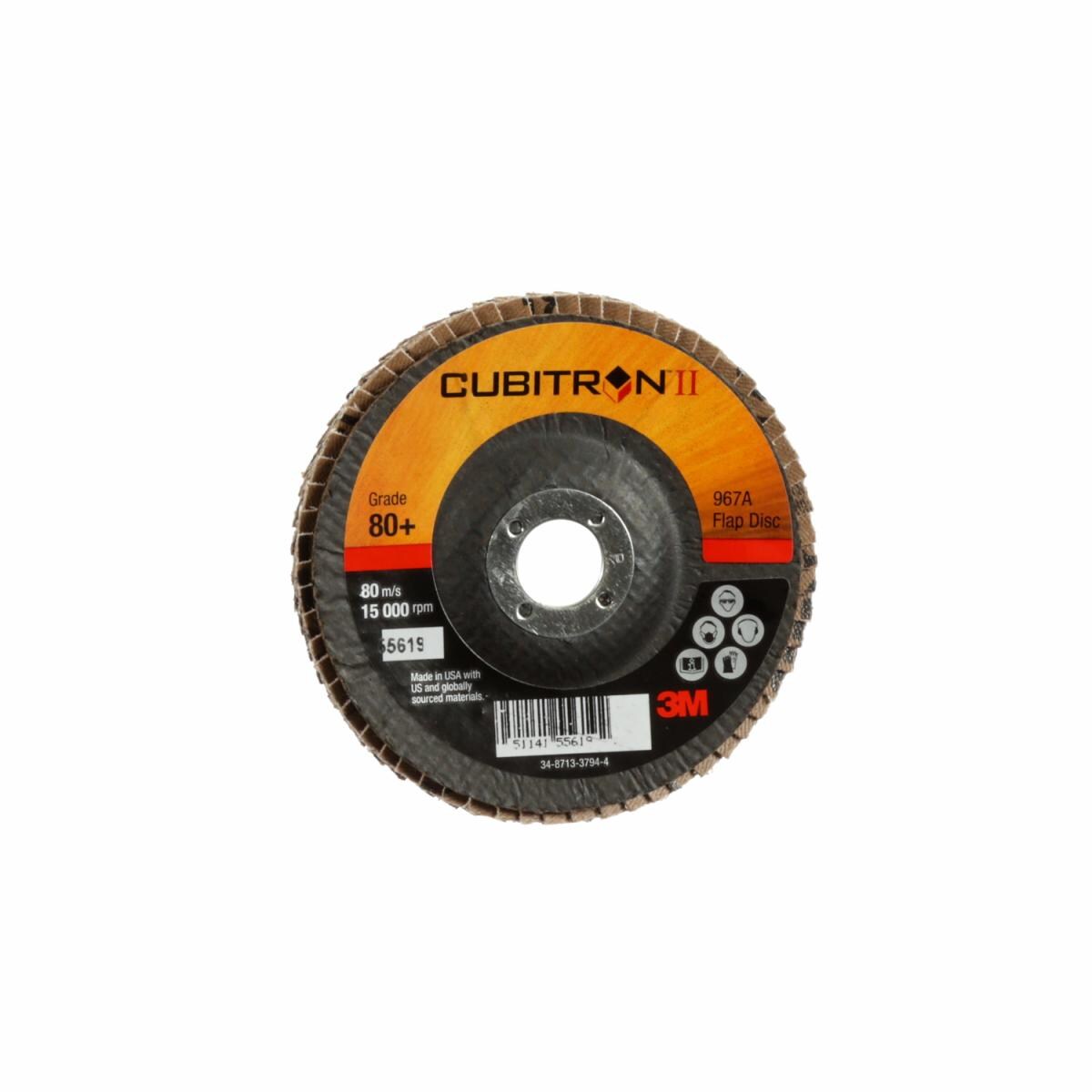 3M™ Cubitron™ II Flap Disc 967A, 80+, T29, 4 in x 5/8 in, 10 ea/Case ...