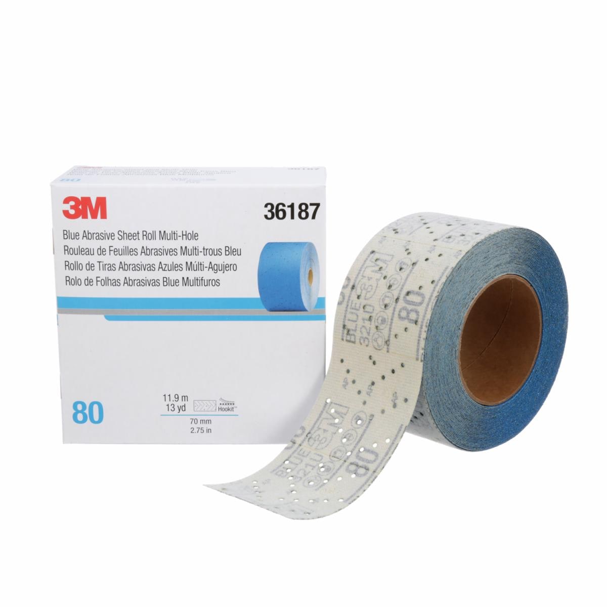3M™ Hookit™ Blue Abrasive Sheet Roll, 321U, 36187, 80, 2-3/4 in x 13 yd ...
