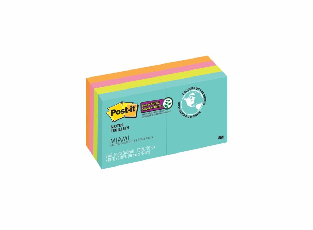 Post-it® Super Sticky Notes 622-8SSMIA, 2 in x 2 in, Miami Collection ...