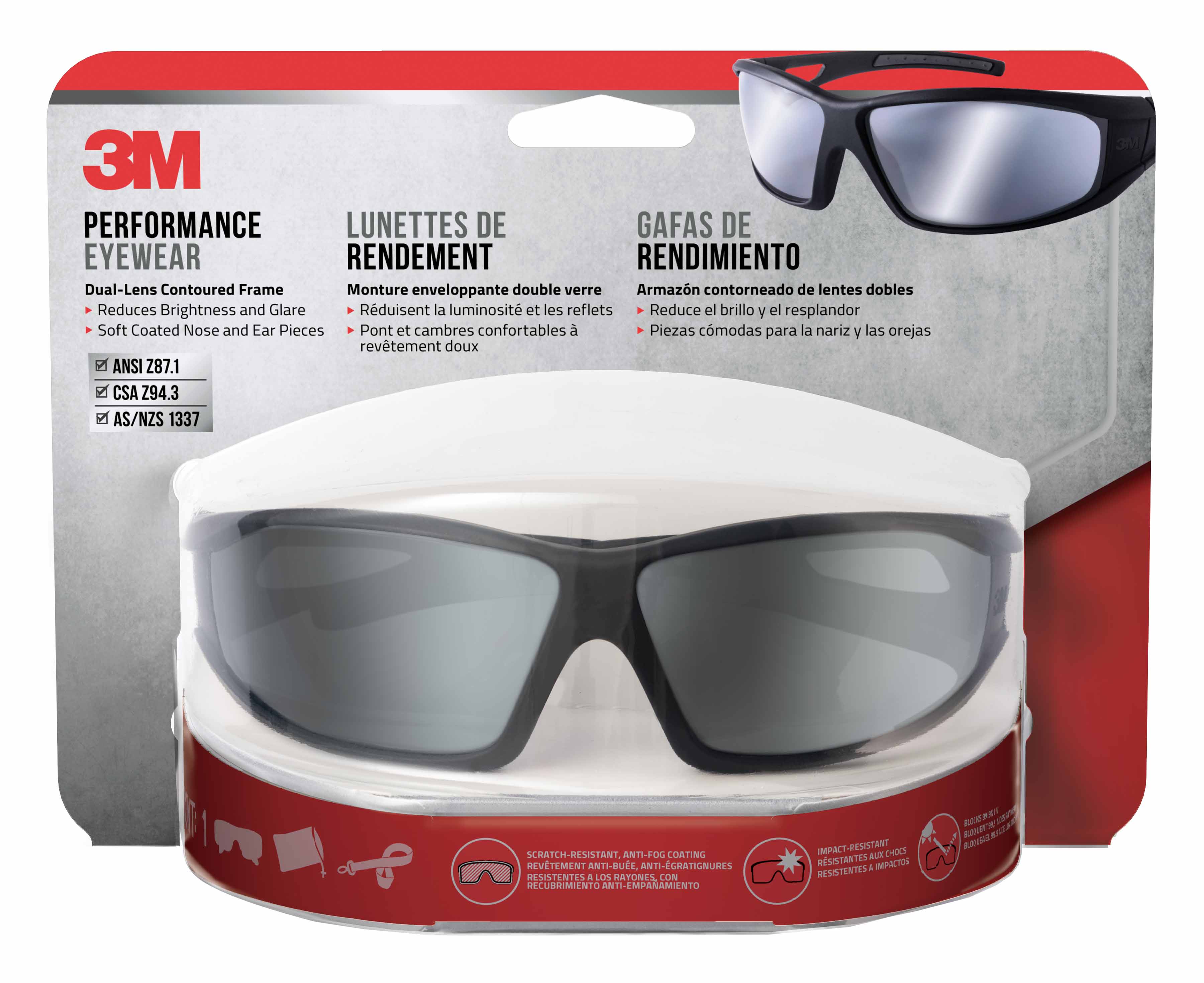 Pack-n-Tape | 90213-HZ4-NA 3M™ Safety Eyewear Silver Mirror, Blk Frame ...