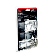 3M™SecureFit™ 400 Series Safety Eyewear SF400-W-3PK-PS, Black Frame, Green Accent, Clear/Grey ...
