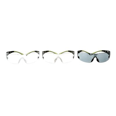 3M™SecureFit™ 400 Series Safety Eyewear SF400-W-3PK-PS, Black Frame, Green Accent, Clear/Grey ...
