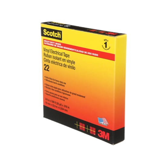 Scotch® Vinyl Electrical Tape, 22, black, 10 mil (0.25 mm), 3/4 in x 36 ...