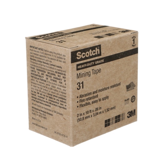 Scotch® Heavy Duty Mining Tape, 31, black, 60 mil (1.52 mm), 2 in x 10 ...