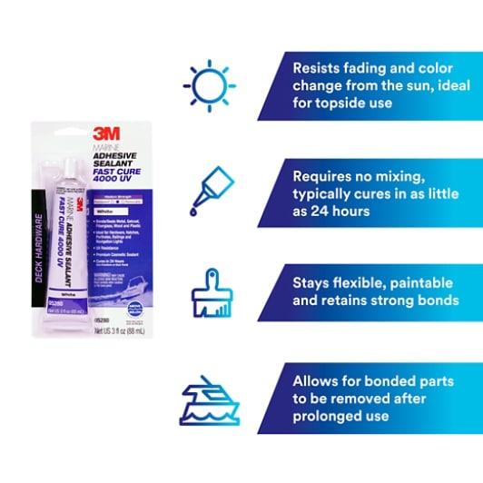 3M™ Marine Adhesive Sealant 4000 UV, PN05280, White, 3 oz Tube, 6/Case ...