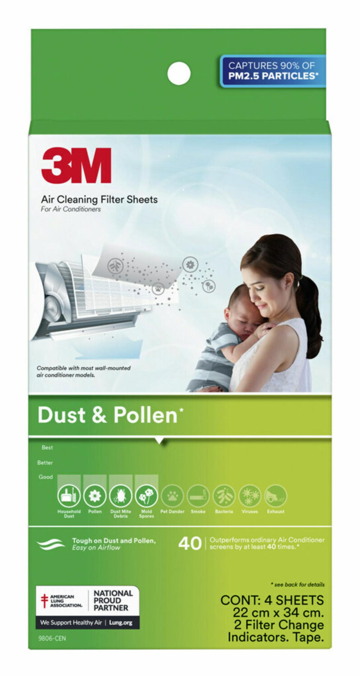 3M™ Air Cleaning Filter Dust & Pollen 9806-CEN, 22cm x 34 cm, 4 Sheets/Case | 3M India