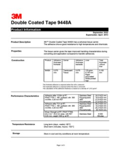 3M™ Double Coated Tissue Tape 9448A, White, 1200 mm x 50 m, 0.15 mm