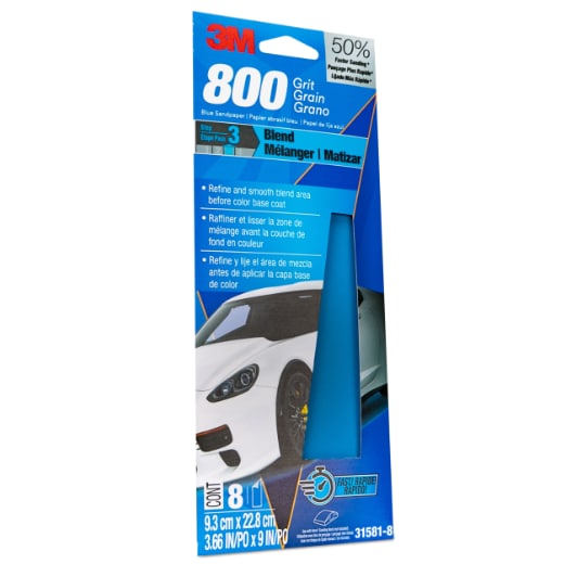 3M™ Blue Sandpaper 31581-8, 800 Grit, 3.66 in x 9 in, 8 Sheets/Pack, 20 ...