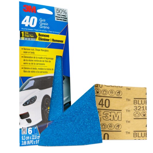 3M™ Blue Sandpaper 31570-6, 40 Grit, 3.66 in x 9 in, 6 Sheets/Pack, 20 ...