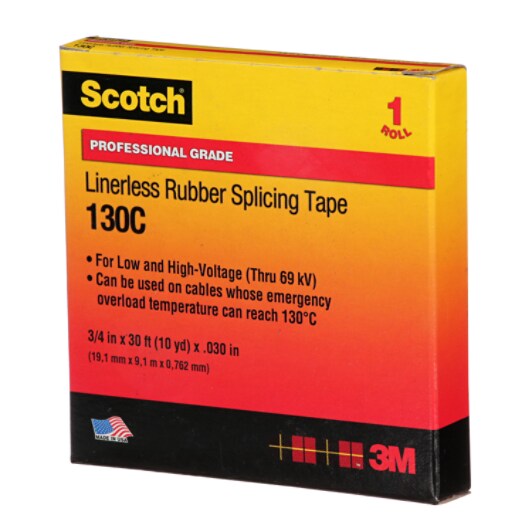 Scotch® Linerless Rubber Splicing Tape 130C, 3/4 in x 30 ft, Black, 1 ...