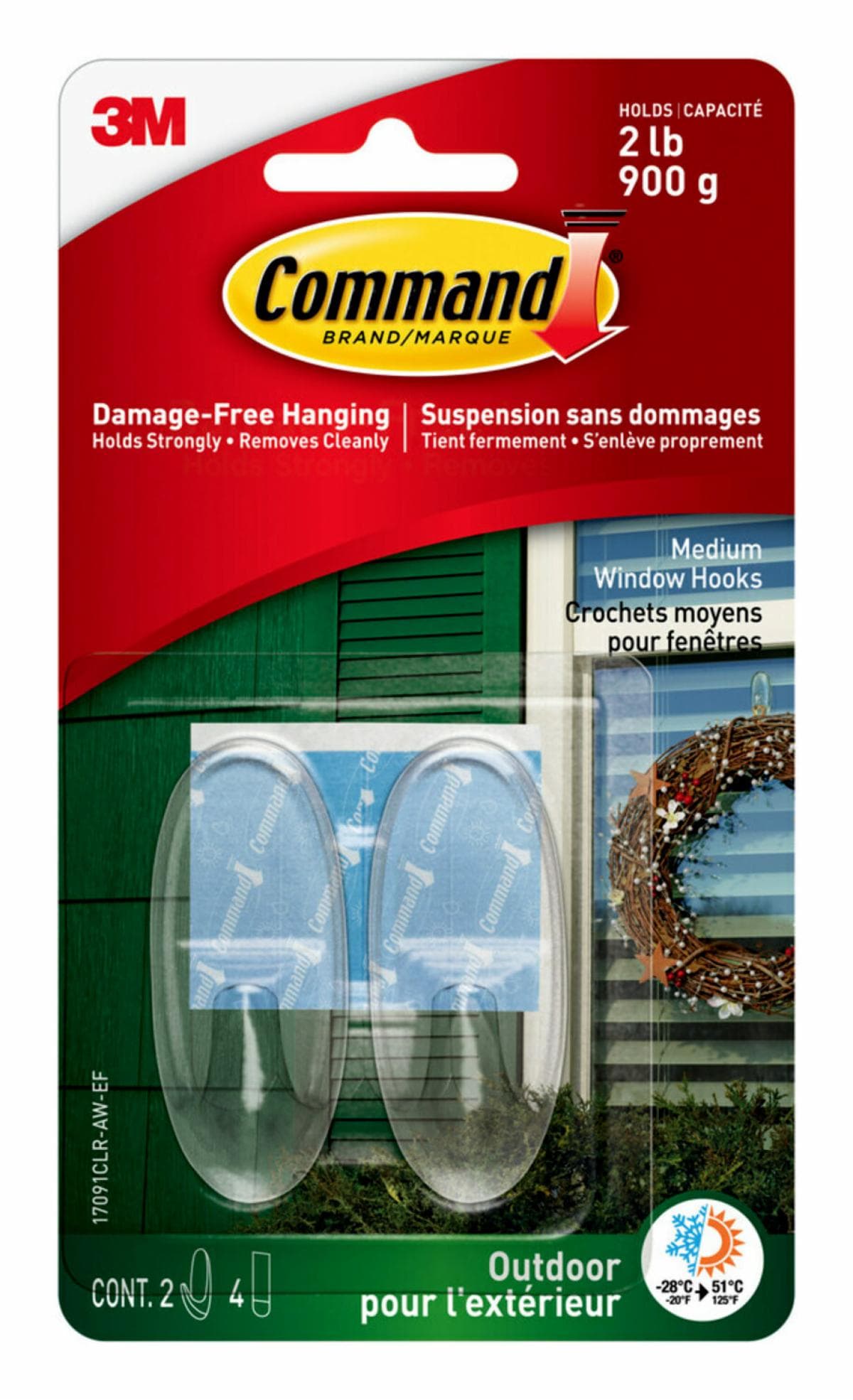 Command™ Outdoor Hooks 17091CLR-AW-EF, Clear, Medium, 2 Hooks/4 Strips ...