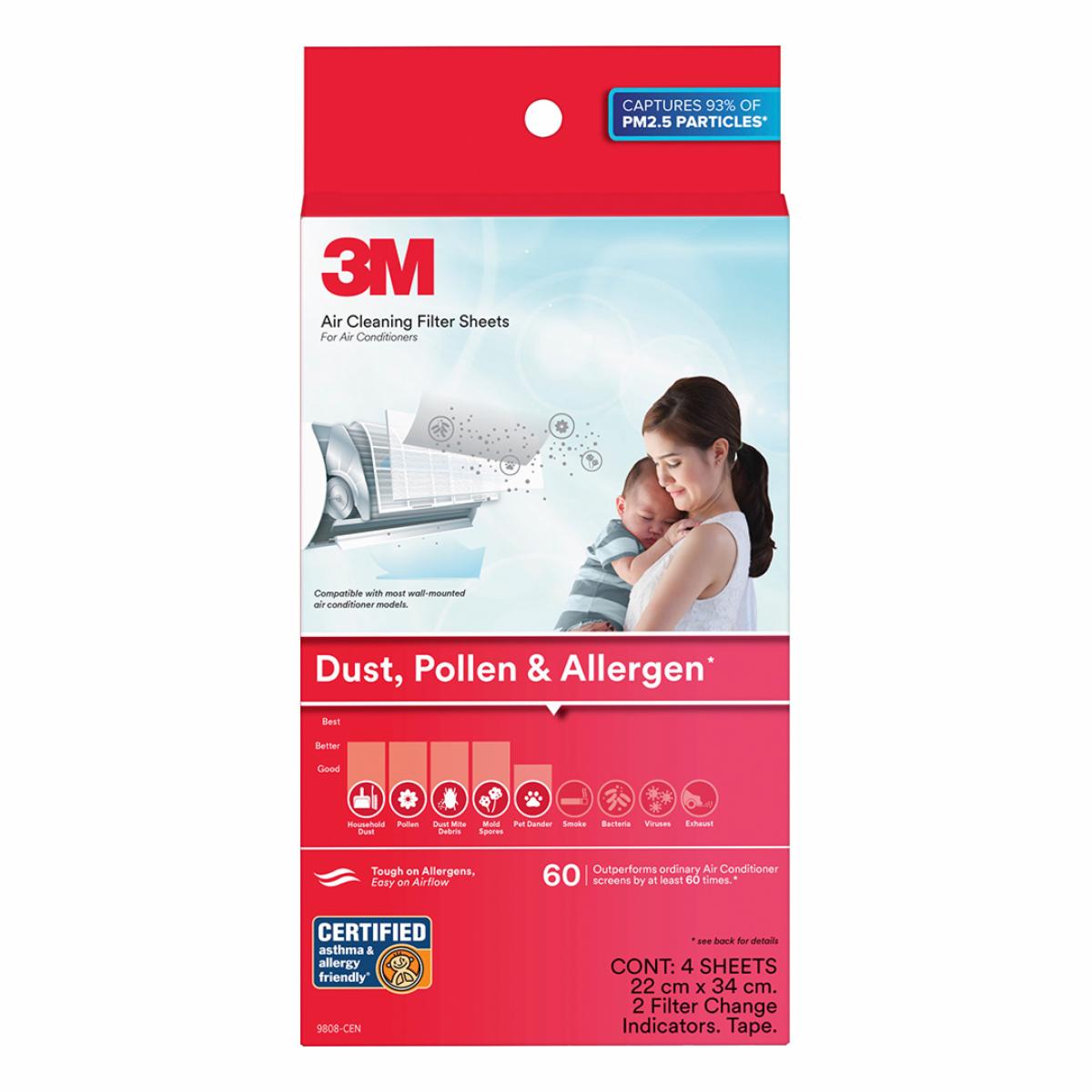 3M™ Air Cleaning Filter Dust, Pollen & Allergen 9808-CEN, 22cm x 34 cm, 4 Sheets/Case | 3M India