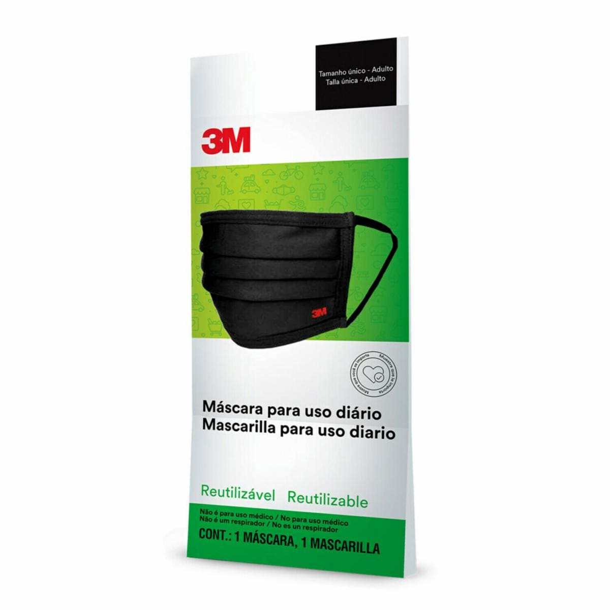 Mascarilla Reutilizable 3M™, Negro, 1/Paquete, 36 Paquetes/Caja | 3M Chile