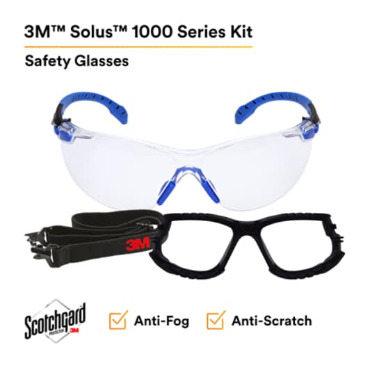 3M™ Solus™ Safety Glasses 1000-Series S1101SGAF-KT, Kit, Foam, Strap ...