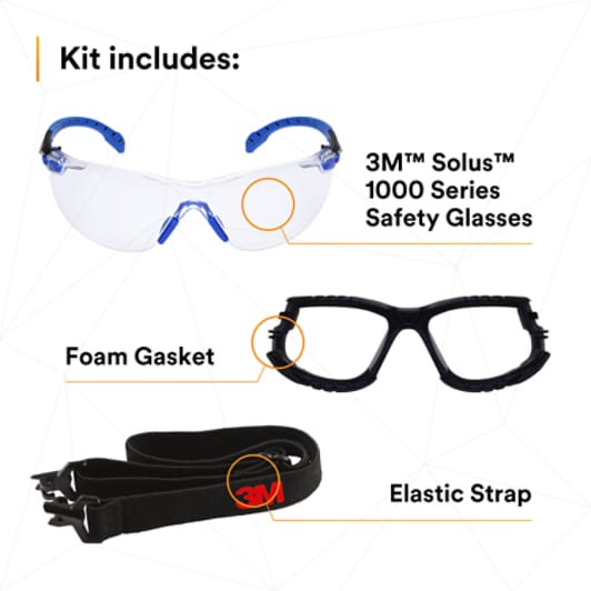 3M™ Solus™ Safety Glasses 1000-Series S1101SGAF-KT, Kit, Foam, Strap ...