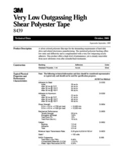 3M™ Very Low Outgassing High Shear Polyester Tape 8439, 3/4 In x 72 Yd ...