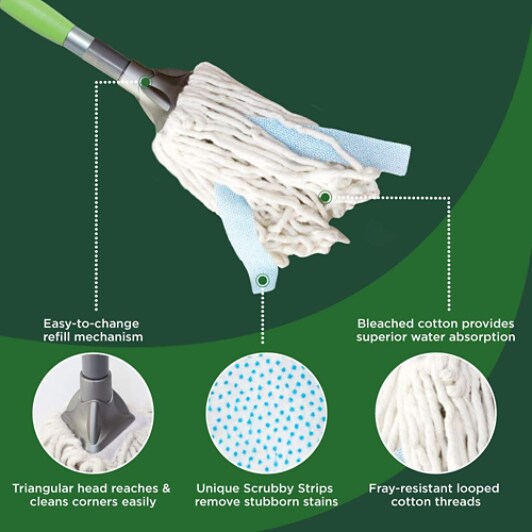 Scotch-Brite® Handled Cotton Mop with Extendable handle, 70 cm x 16.8 ...