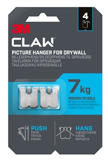 3M™ CLAW™ Drywall Picture Hanger 7 kg 3PH7-4UKN, 4 hangers | 3M UK