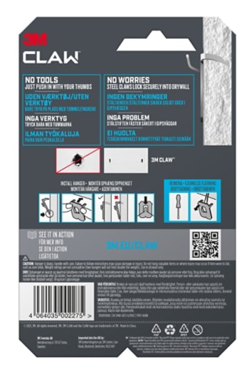 3M™ CLAW™ Drywall Picture Hanger 7 kg 3PH7-4UKN, 4 hangers | 3M UK