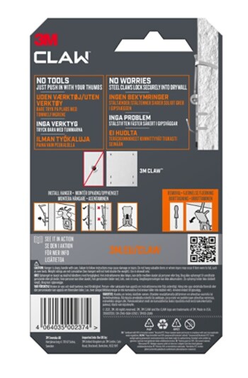 3M CLAW™ Drywall Picture Hanger 30 kg 3PH30-2UKN, 2 hangers | 3M UK
