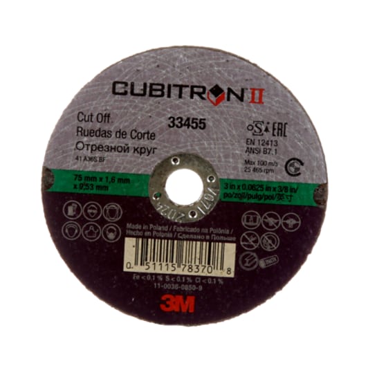 3M™ Cubitron™ II Cut-Off Wheel, 33455, 3 in x 1/16 in x 3/8 in | 3M Canada