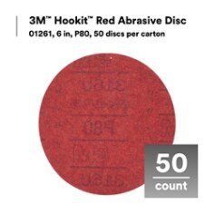 3M™ Hookit™ Red Abrasive Disc, 01261, 6 in, P80, 50 discs per carton, 6 ...