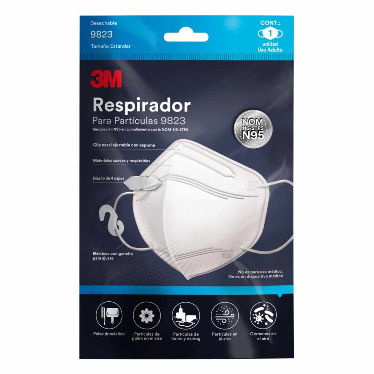 Respirador para Partículas 3M™, 9823, Blanco, 1 Unidad | 3M México