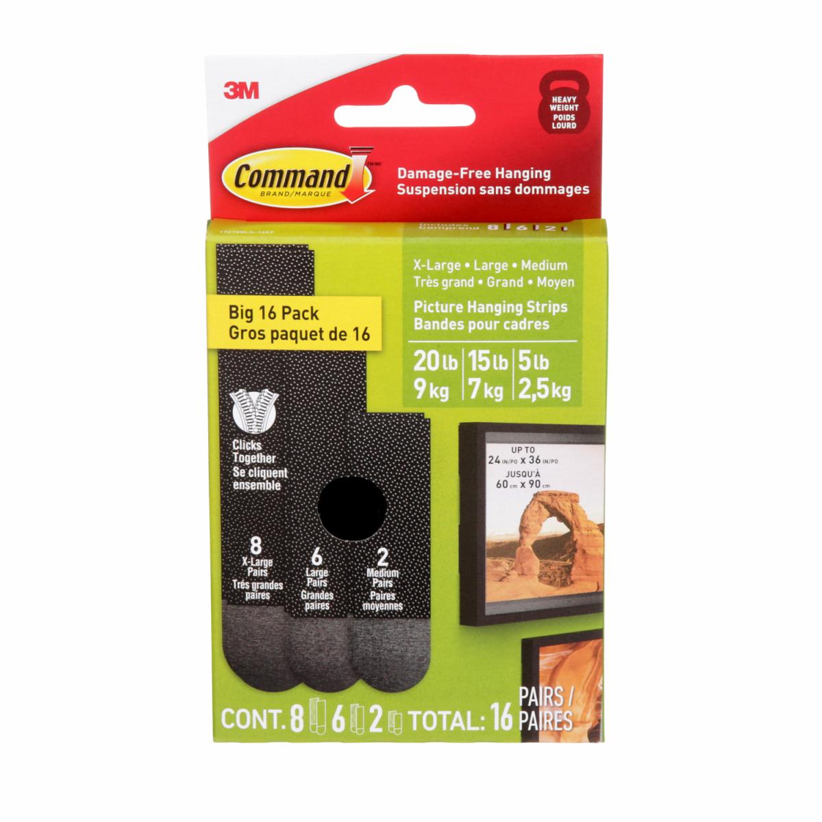 Command™ Black Picture Hanging Strip Mixed Pack 17218BLK-16EF, 2/Pairs ...