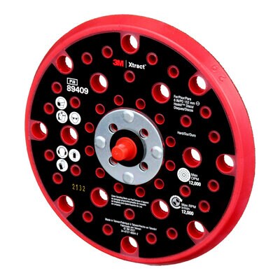 3M Xtract™ Hookit™ Back-up Pad 89409, Hard, Red, 6 in (152.4 mm), 10 ...