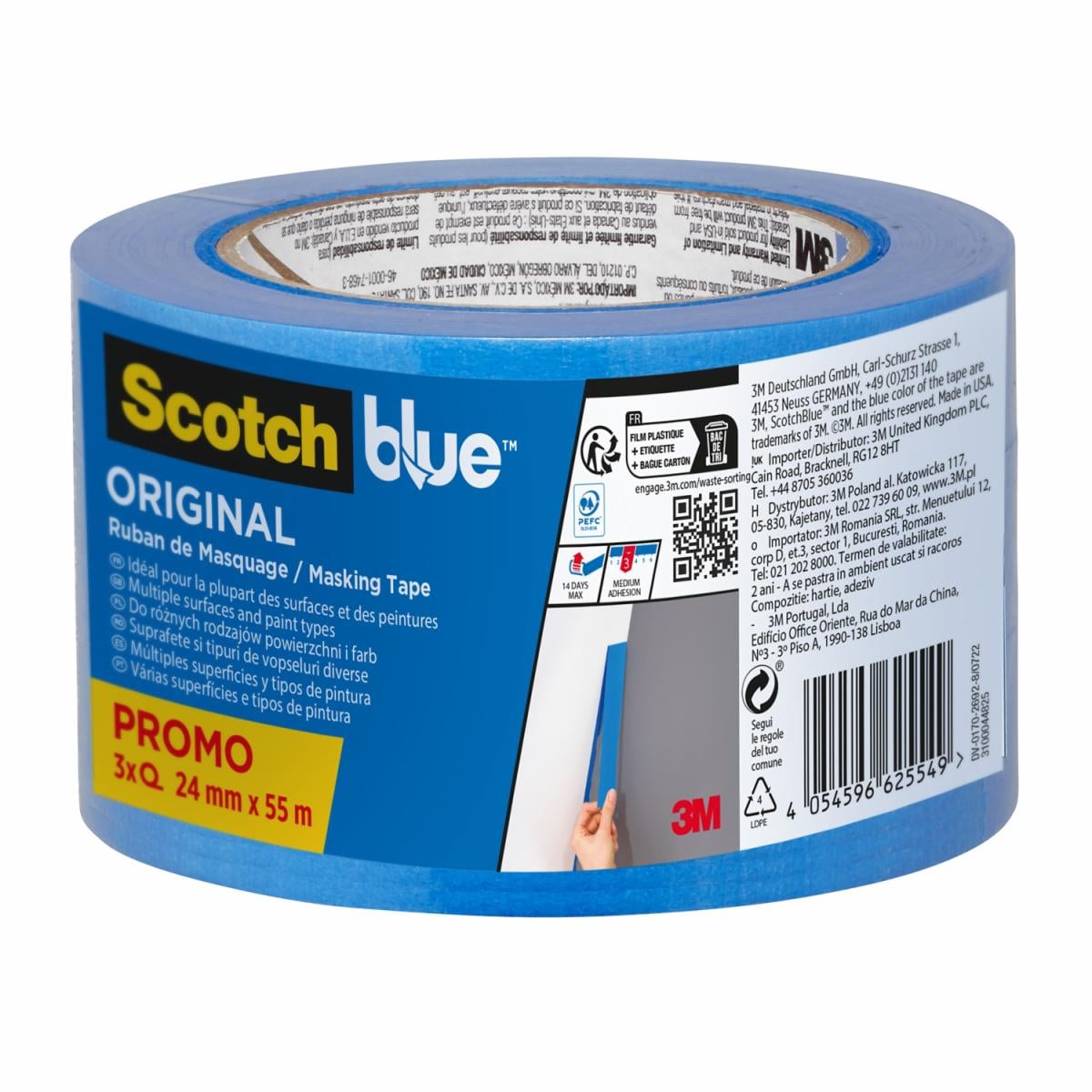 ScotchBlue™ Original Cinta de enmascarar multisuperficie , 24 mm x 55 m ...