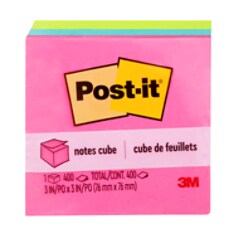 Post-it® Notes Cube 2027-BRT, Bright Colours, 3 in x 3 in (76 mm x 76 ...