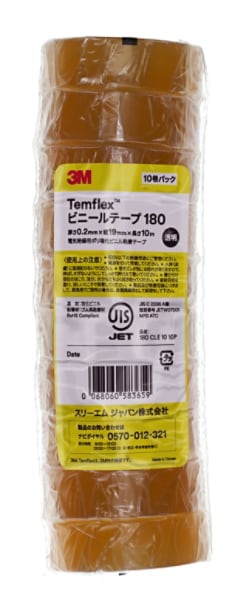 3M™ Temflex™ ビニールテープ 180, クリア, 19 mm x 10 m, 10 巻/パック, 20 パック/箱 | 3M 日本