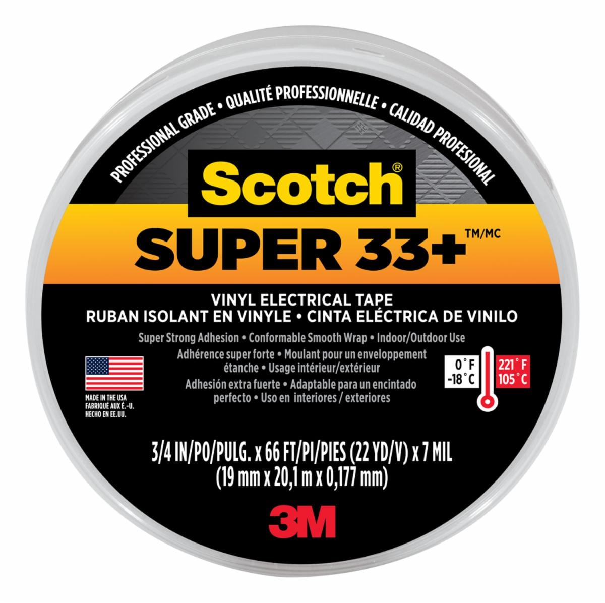 Cinta Aislante de Vinilo Scotch® Super 33+™, 19 mm x 20,1 m x 0,177 mm, 10/Caja | 3M México