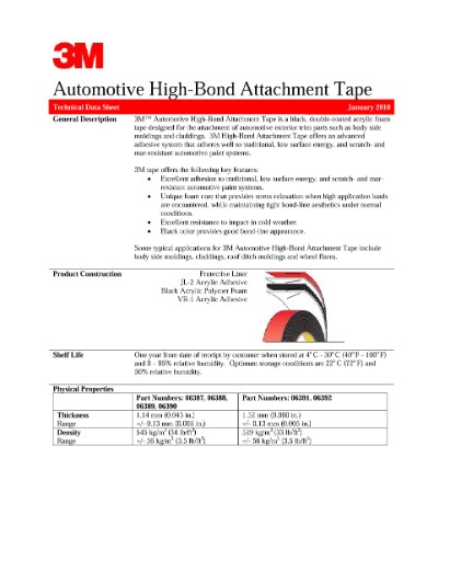 3M™ Automotive Acrylic Plus Premium Attchment Tape 06388, Black, 1.12 ...