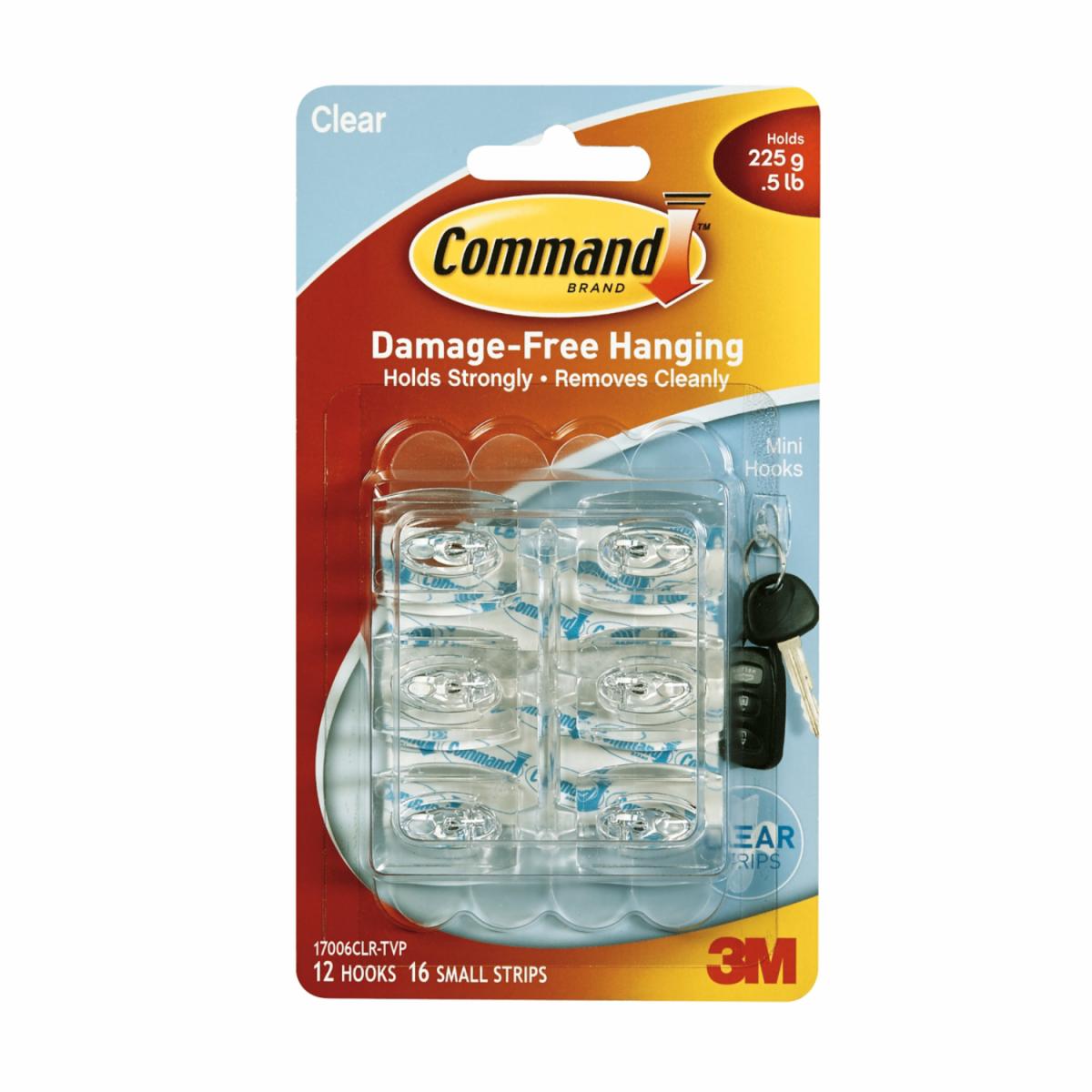 Command™ Mini Clear Hooks with Clear Strips 17006CLR | 3M Indonesia
